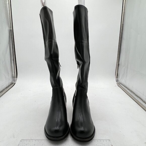 Shoes | Womens Black Knee High Boots Chunky Tall Long Round Toe Shoes ...